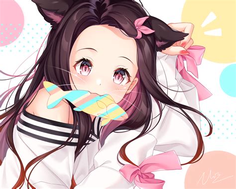 Anime Girls Neko Ears Ribbon Cat Girl Hd Wallpaper Rare Gallery