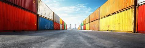Sprawling Container Yard With Stacks Of Colorful Shipping Containers Under A Bright Blue Sky