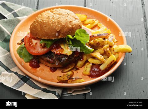 Burger And Chips Stock Photo Alamy
