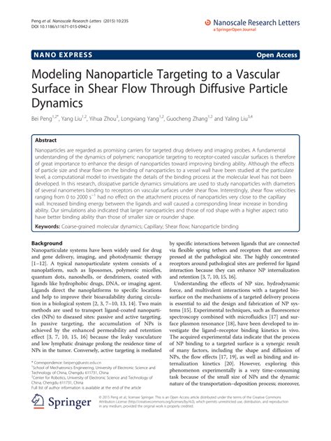 Pdf Modeling Nanoparticle Targeting To A Vascular Surface In Shear