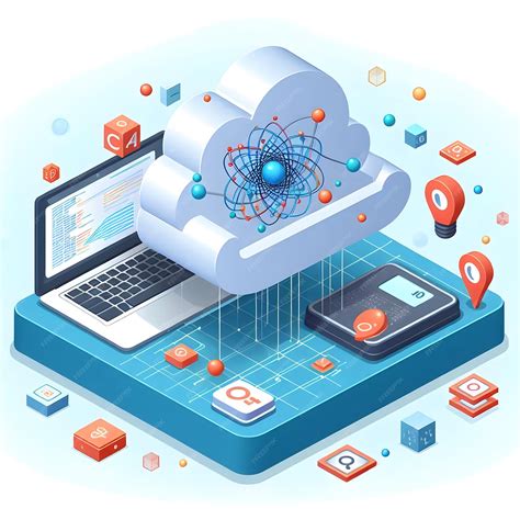 3d flat vector as cloud computing with quantum computing integration