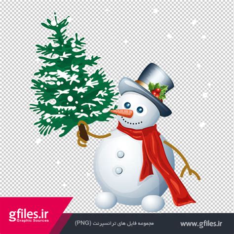 دانلود کلیپ آرت آدم برفی کریسمس و درخت کاج با فرمت پی ان جی
