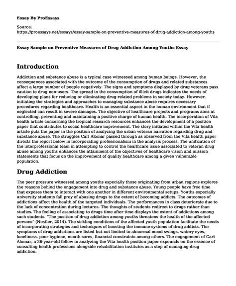 📚 Essay Sample On Preventive Measures Of Drug Addiction Among Youths