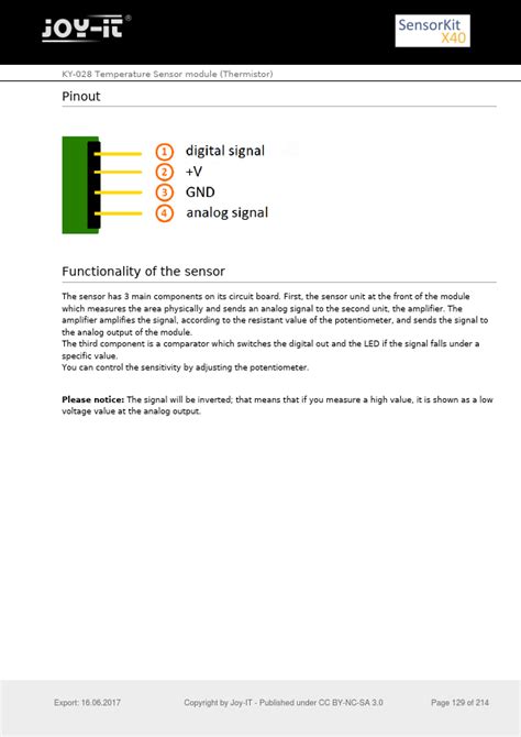Ky 028 Ky 028 Joy Datasheet Pdf Joy It Temperature Sensor Module
