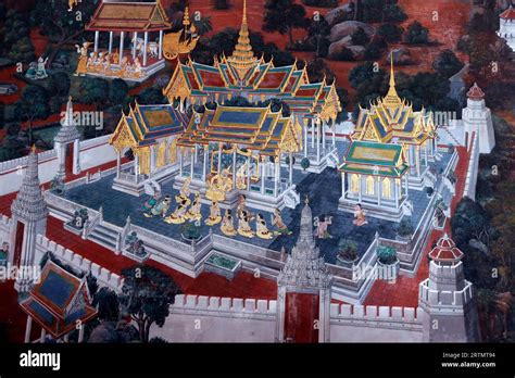 Wat Phra Kaew Temple Scene From The Ramakien Thai Ramayana In A