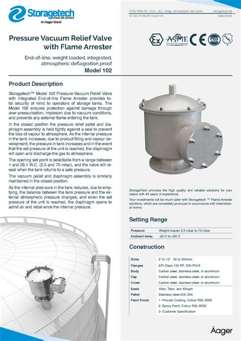 Pressure Vacuum Relief Valve With Flame Arrestor World Leading Manufacturer Storagetech