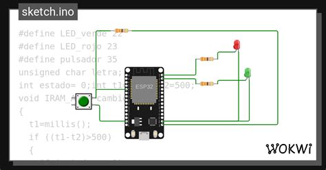 Practica 2 6 2 Boton Rojo Vede Wokwi ESP32 STM32 Arduino Simulator