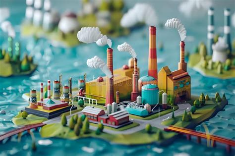 Industrial Complex Emits Pollution A Low Poly 3d Model Visualization
