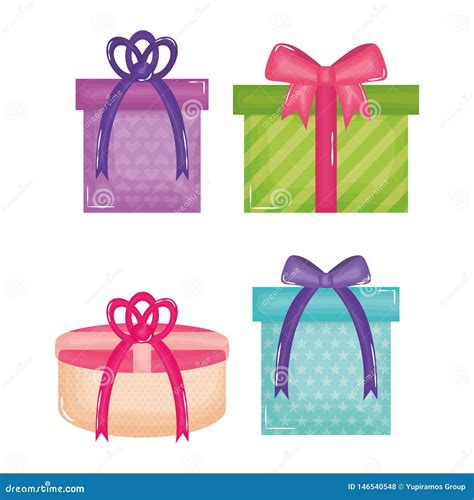 Fije De Las Cajas De Regalos Presenta Colores Y Formas Ilustración del
