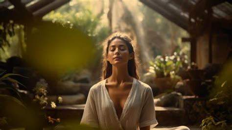 Premium Photo Woman Sitting In Lotus Position In A Garden