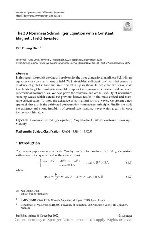 The D Nonlinear Schr Dinger Equation With A Constant Magnetic Field Revisited Request Pdf