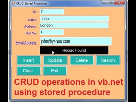 CRUD operations in vb.net using stored procedure - YouTube