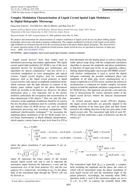 Pdf Complex Modulation Characterization Of Liquid Crystal Spatial Light Modulators By Digital