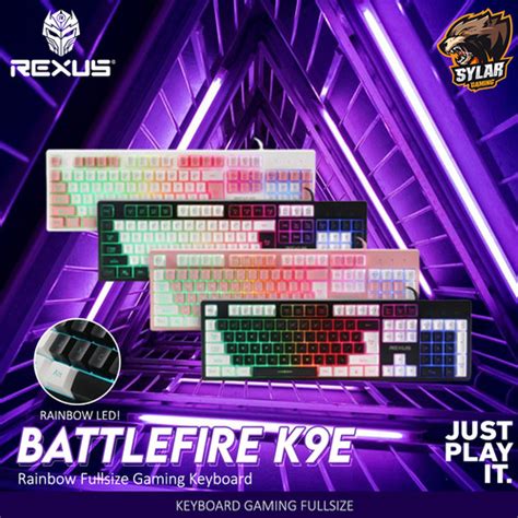 Jual Rexus Battlefire K9E Rainbow Fullsize Gaming Keyboard Pink White