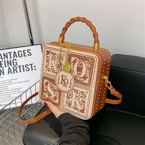 Vintage Embroidered Box Handbag With Golden Accents On Luulla