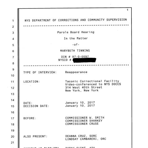 Mary Beth Tinning Parole Board Hearing Transcript Pdf Docdroid