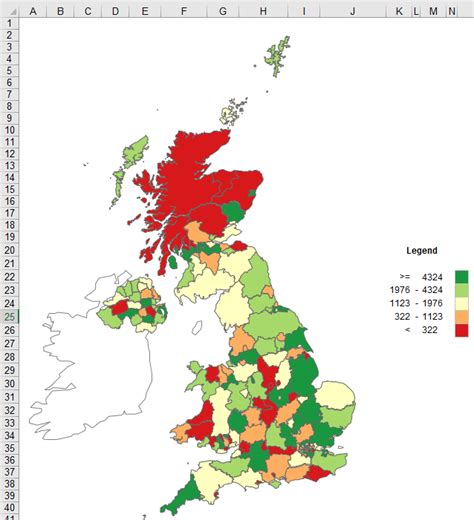 3 Ways To Count Filled Map Ranges In Excel Map United Kingdom Maps