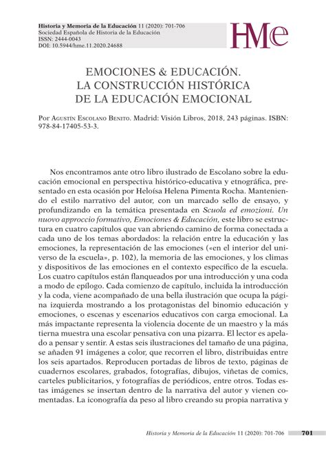Pdf Emociones And Educación La Construcción Histórica De La Educación