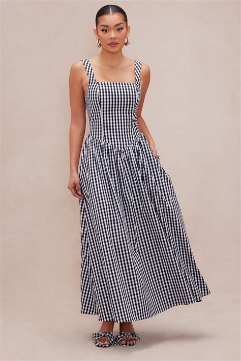 Willow Gingham Maxi Dress Blackwhite Fashion Nova