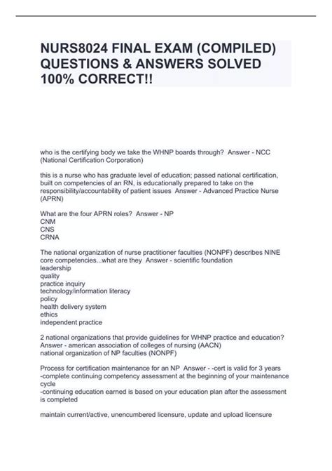 Nurs8024 Final Exam Compiled Questions And Answers Solved 100 Correct Nurs 8024 Stuvia Us