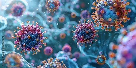 Microscopic View Of Body Cells Microbes Bacteria And Viruses In A