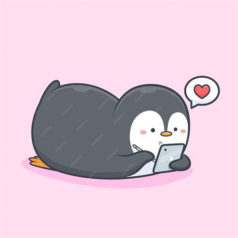 Premium Vector Cute Penguin Happy While Drawing On Ipad Illustration