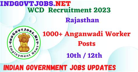 Wcd Rajasthan Recruitment 2023 1000 Anganwadi Worker Posts Apply