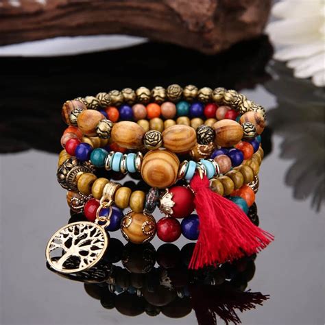 Buy Charm Bracelets For Women Men Multilayer Wooden