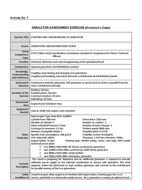 Activity 7 Simulator Assessment Exercise Engine Assessors Pdf