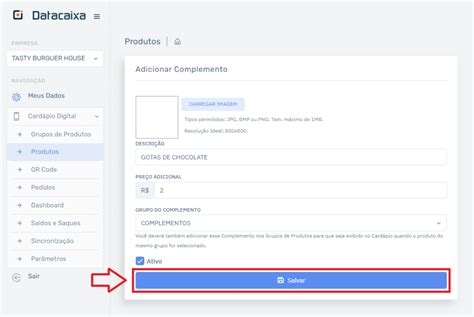 Como Cadastrar Um Complemento No Cardápio Digital Datacaixa
