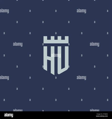 HU Logo Monogram With Fortress Castle And Shield Style Design Ideas