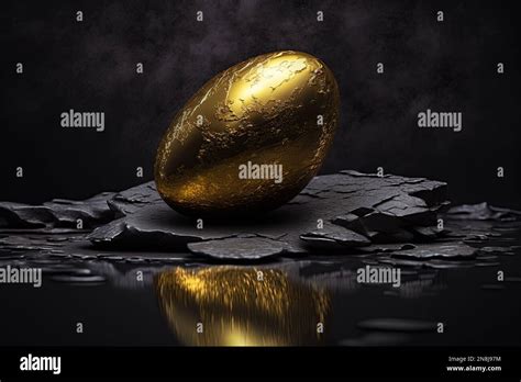 Beautiful Shiny Golden Egg On Dark Black Background Perfect Golden Egg