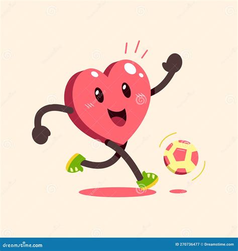Cartoon Healthy Heart Character Playing Football Stock Vector