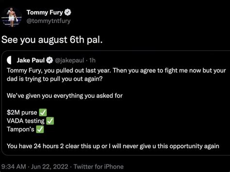 Jake Paul Gives Tommy Fury An Ultimatum Fight Me Now Or Never