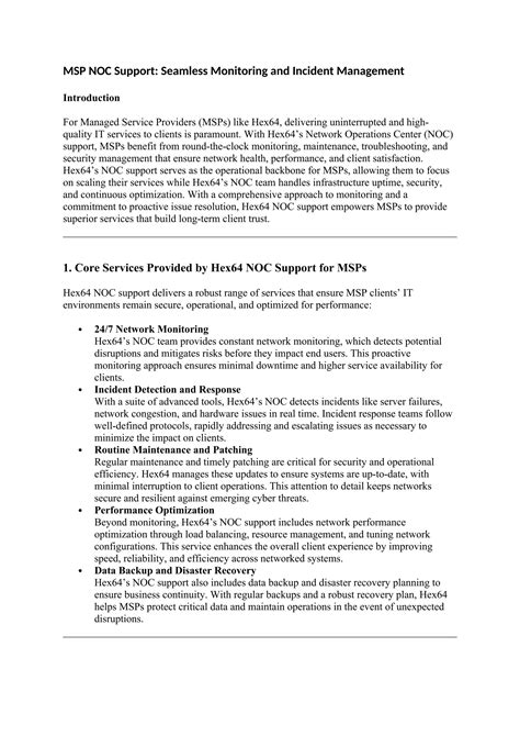 Msp Noc Support Seamless Monitoring And Incident Management Pdf Free Download