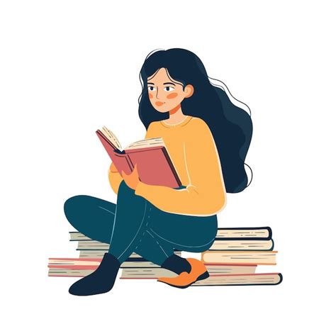 Premium Vector Girlreadingbookflatvector