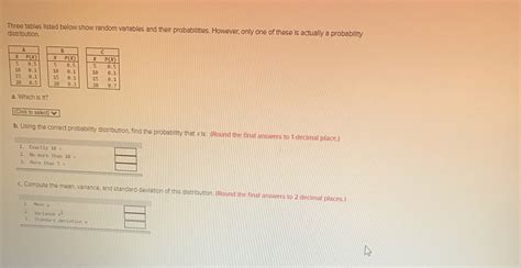 Solved Three Tables Listed Below Show Random Variables And