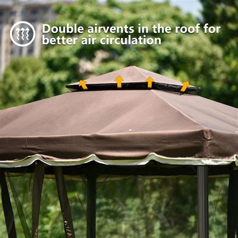 Bayfeve 9 8 Ft X 9 8 Ft Gazebo Square Brown Metal Polyester Roof Semi Permanent Gazebo With