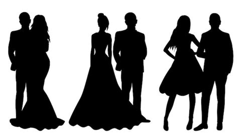 Silueta Novia Y Novio Conjunto Aislado Vector Vector Premium