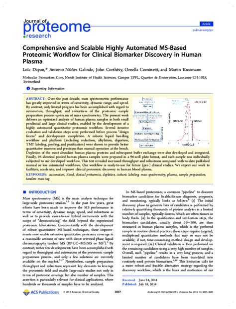 Pdf Comprehensive And Scalable Highly Automated Ms Based Proteomic Workflow For Clinical