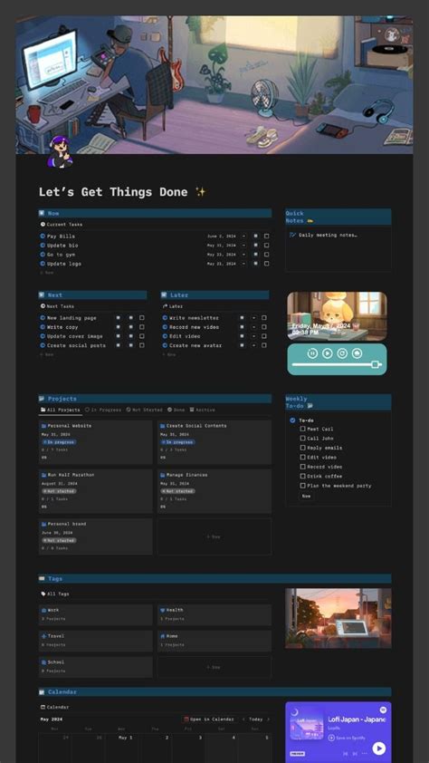 Notion Aesthetic Productivity Dashboard Free Template Template Free Dashboard Template