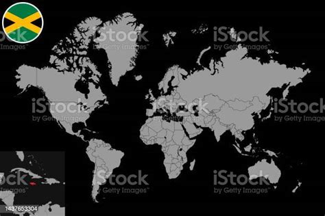 世界地図上のジャマイカの旗で地図を固定しますベクターイラストレーション アイコンのベクターアート素材や画像を多数ご用意 アイコン