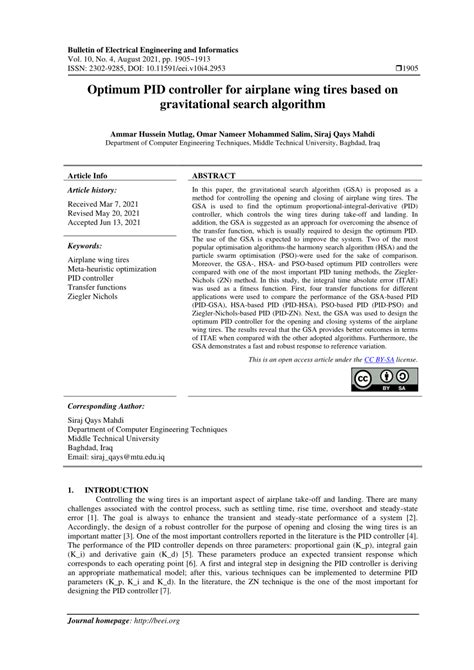 (PDF) Optimum PID controller for airplane wing tires based on gravitational search algorithm