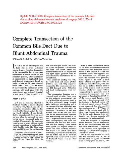 Rydell1970 Complete Transection Of The Common Bile Duct Due To Blunt