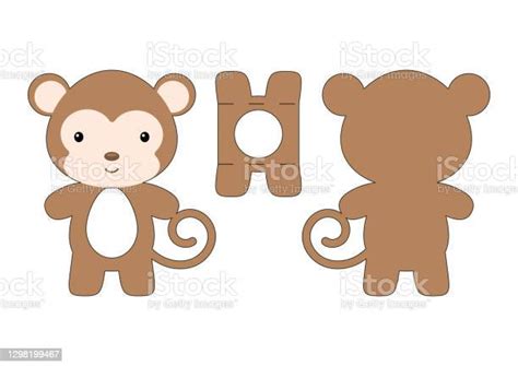 귀여운 다이 컷 원숭이 초콜릿 달걀 홀더 템플릿 부활절 달걀소매 종이 상자 인쇄 가능한 색상 구성표입니다 레이저 절단 벡터