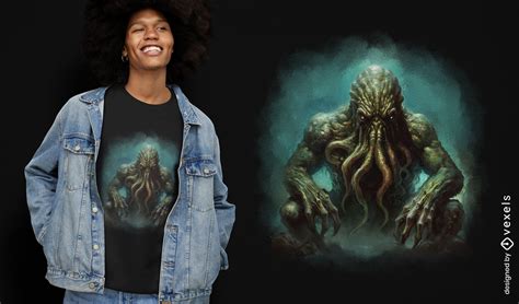Cthulhu Detailed Dark T Shirt Design PSD Editable Template