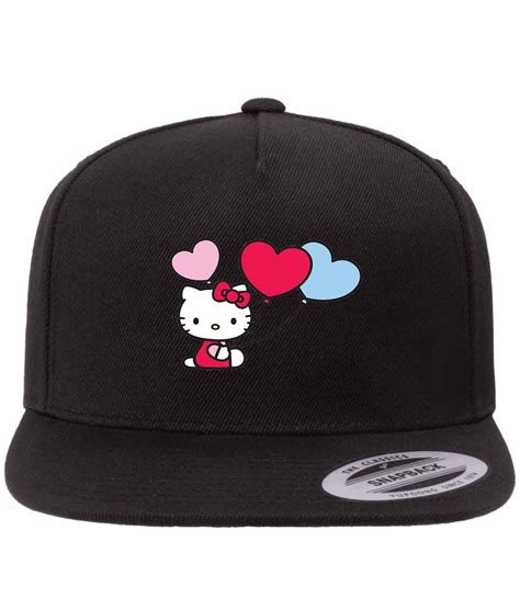 Hello Kitty With Balloons Cartoon Figure Customized Design On Wool 5 Panel Cap Hat