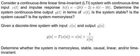 Solved Consider A Continuous Time Linear Time Invariant Chegg