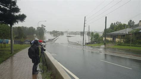Cameraman Records New Windsor Bridge Under Flood Water Stock Footage