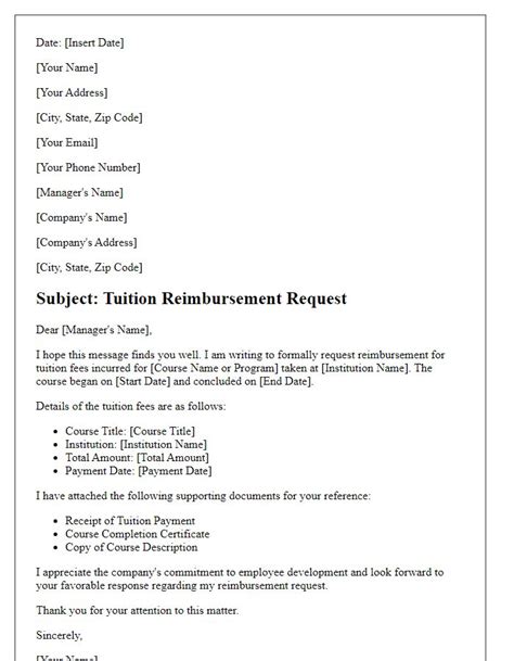 Letter Template For Tuition Reimbursement Request Free Samples In Pdf Letterin